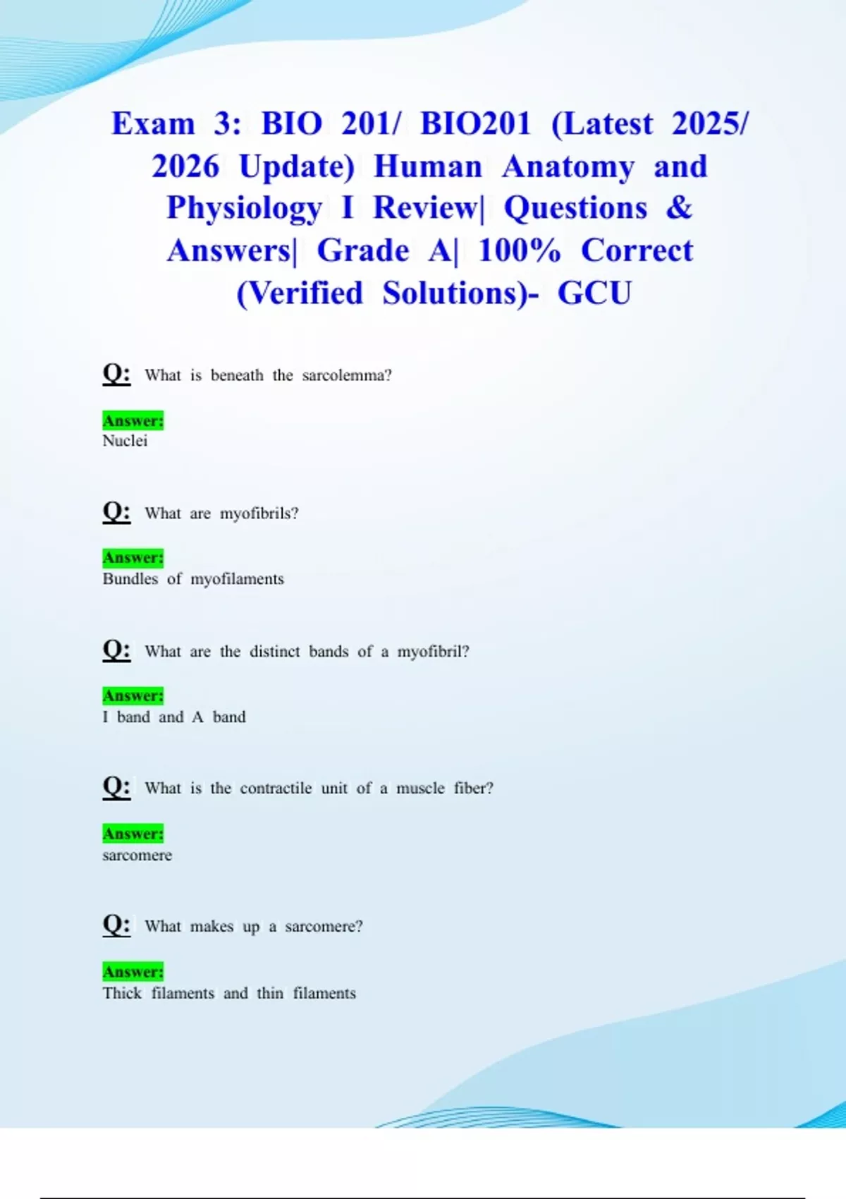 Exam 3: BIO 201/ BIO201 (Latest 2025/ 2026 Update) Human Anatomy and ...
