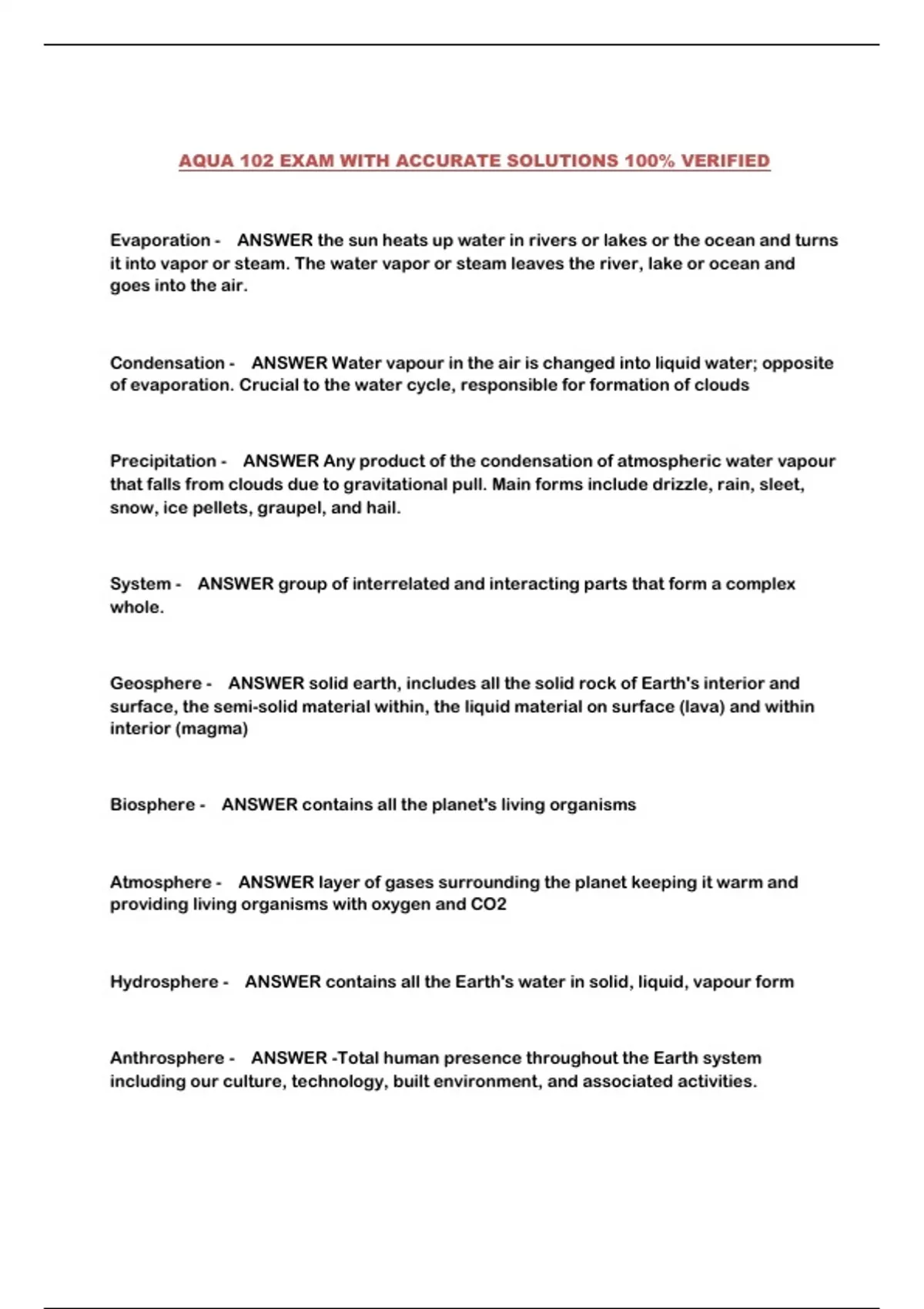 AQUA 102 EXAM WITH ACCURATE SOLUTIONS 100% VERIFIED - FITOUR ADVANCED ...