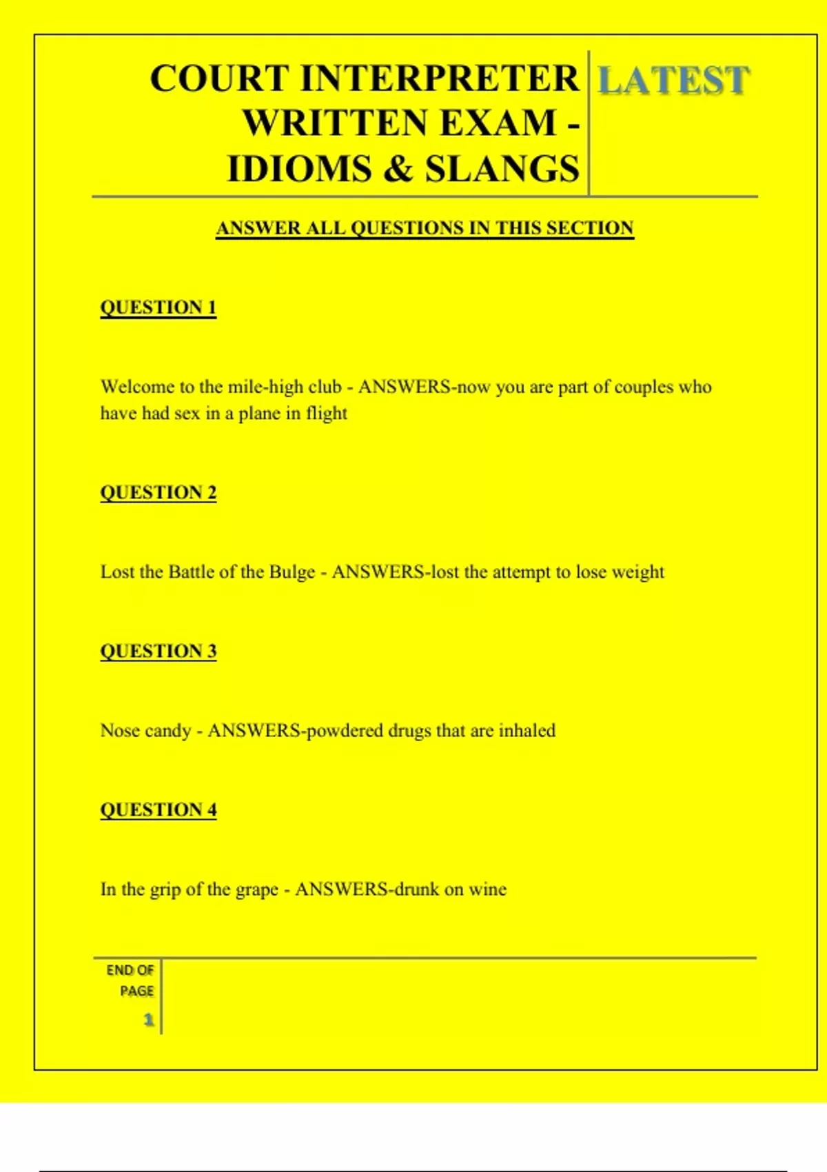 COURT INTERPRETER WRITTEN EXAM - IDIOMS & SLANGS QUESTIONS AND ANSWERS ...
