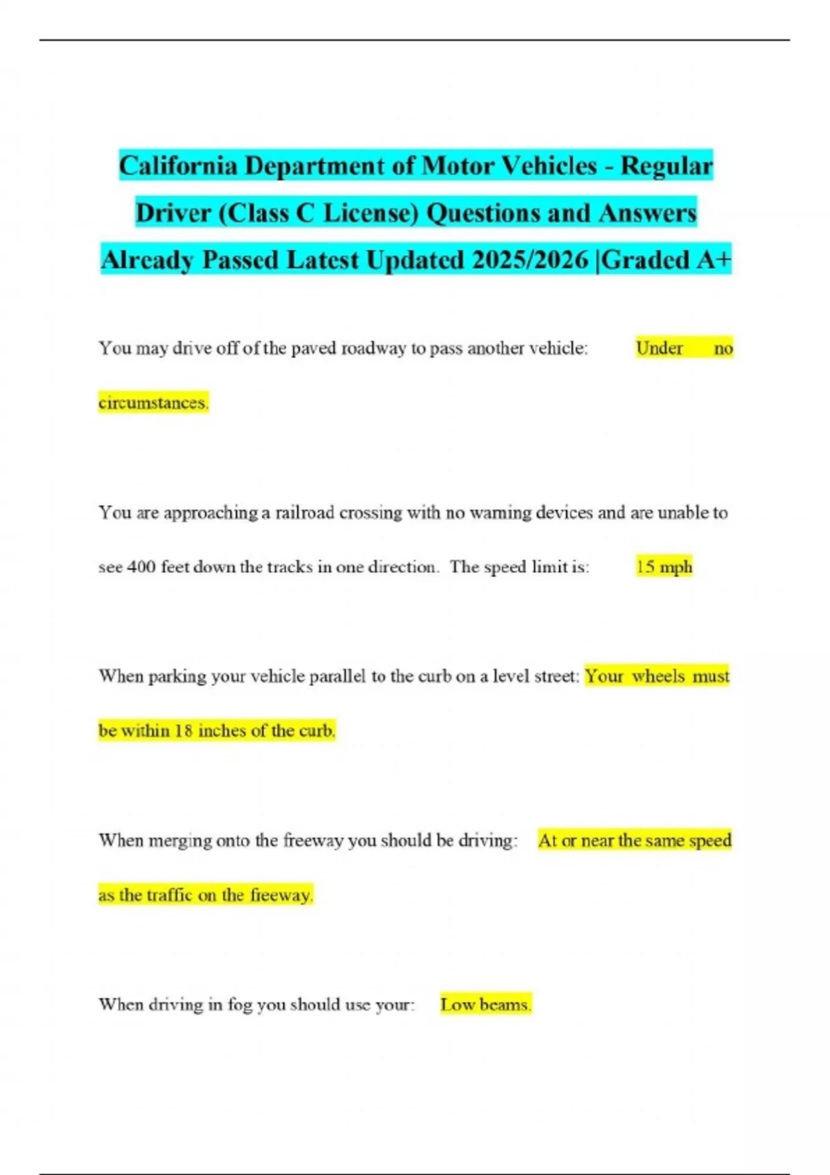 California Department of Motor Vehicles - Regular Driver (Class C ...