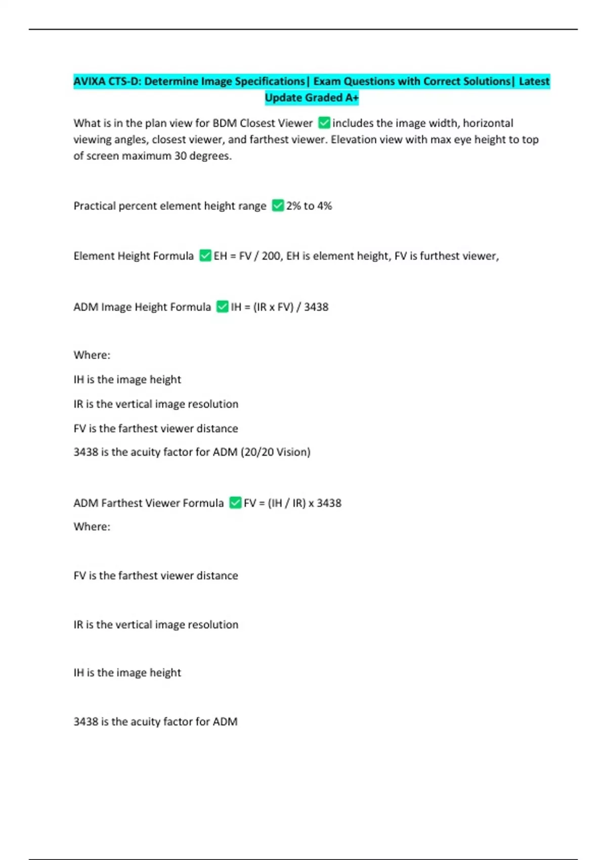 AVIXA CTS-D: Determine Image Specifications| Exam Questions with ...