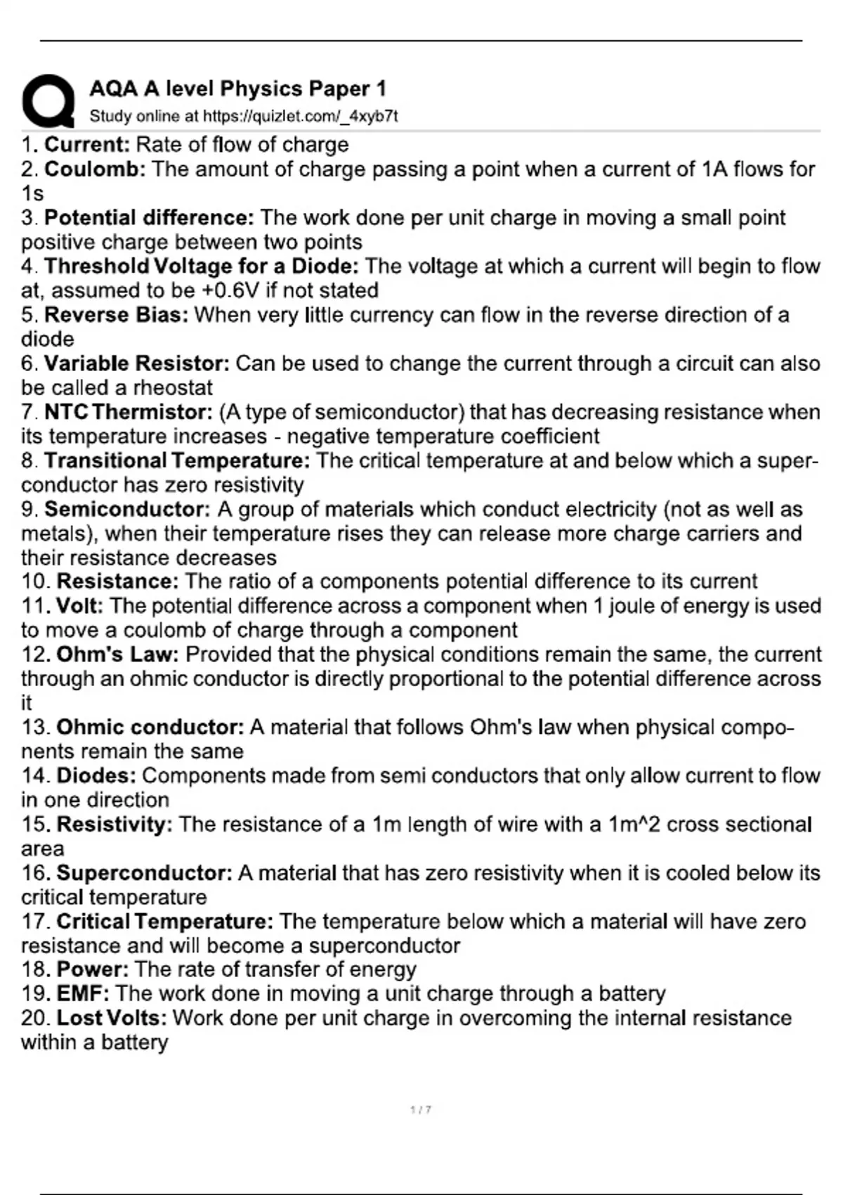 AQA A level Physics Paper 1 - AQA A level Physics Paper 1 - Stuvia US