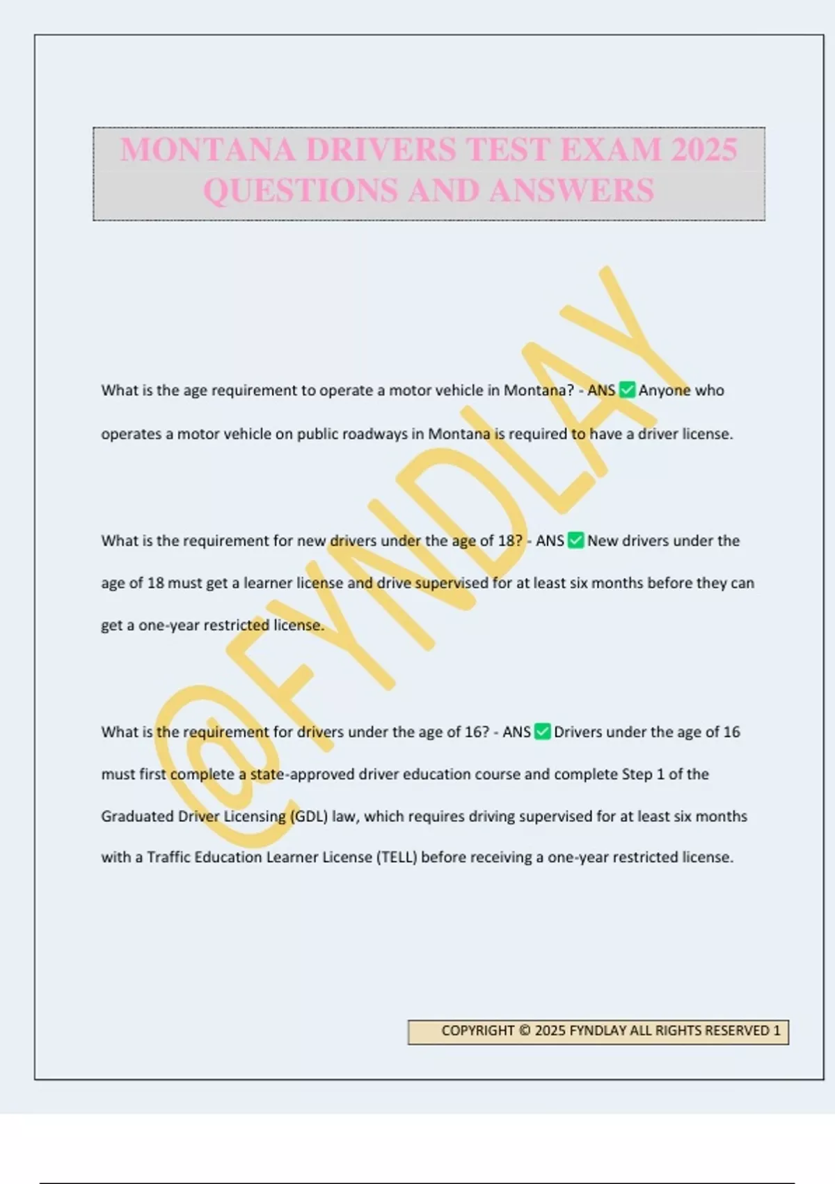 MONTANA DRIVERS TEST EXAM 2025 QUESTIONS AND ANSWERS - MONTANA DRIVERS ...