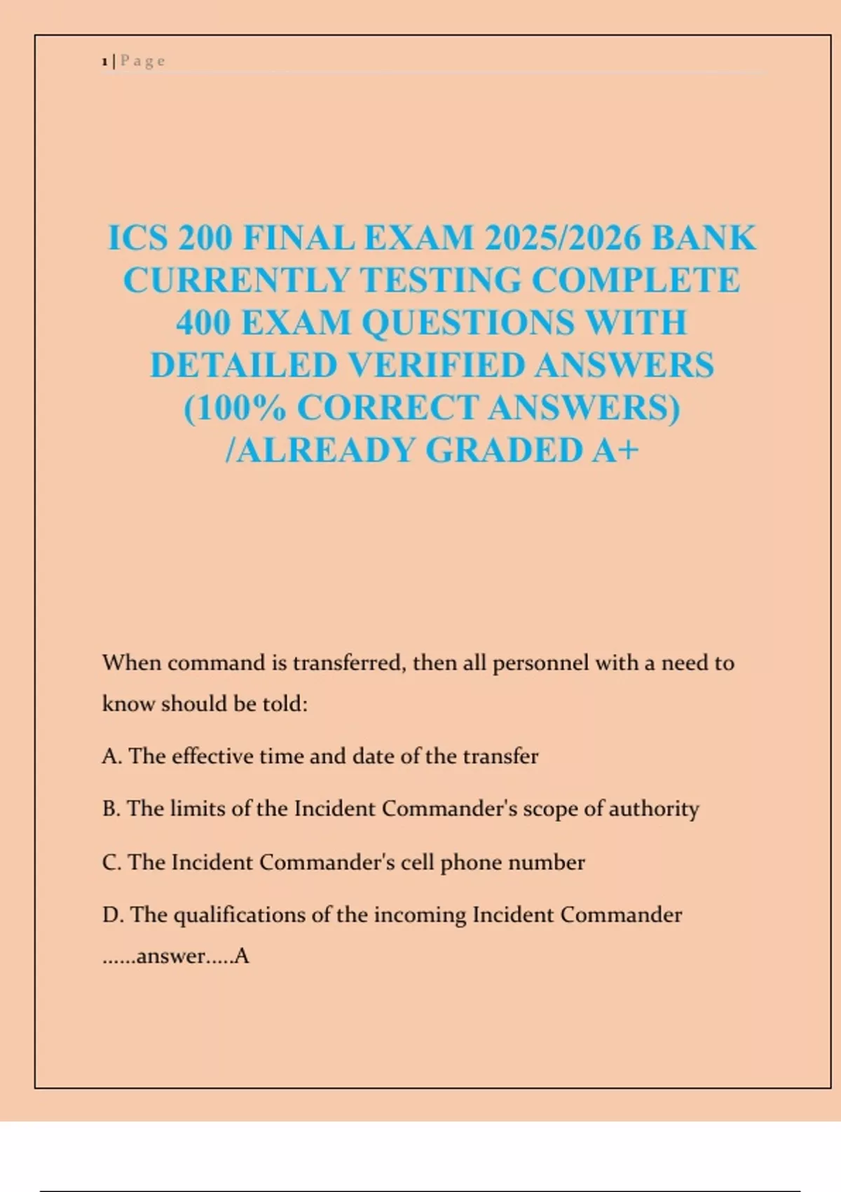 ICS 200 Final Exam 2025 Prep: NIMS Command System, Resource Management ...