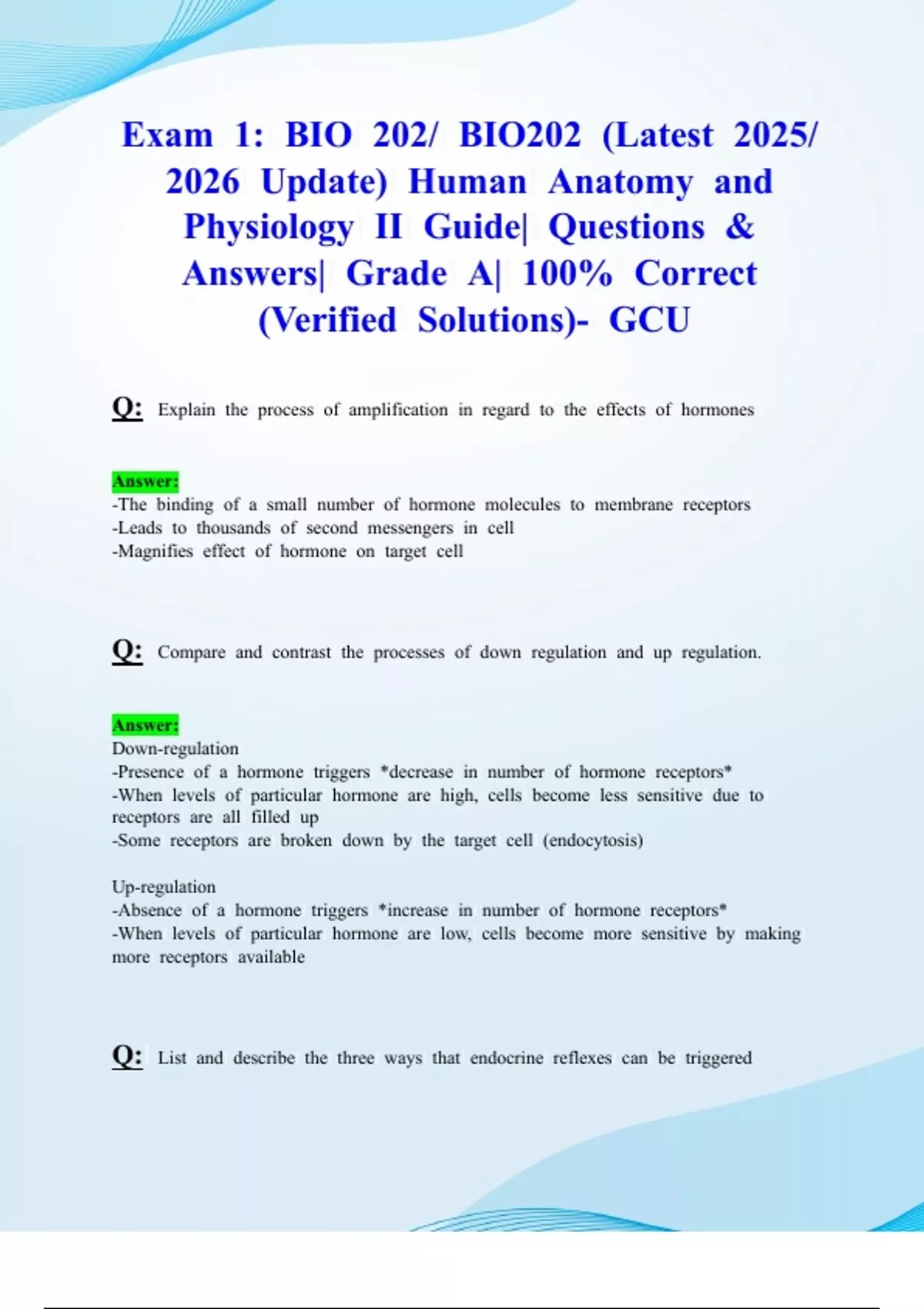 Exam 1: BIO 202/ BIO202 (Latest 2025/ 2026 Update) Human Anatomy and ...