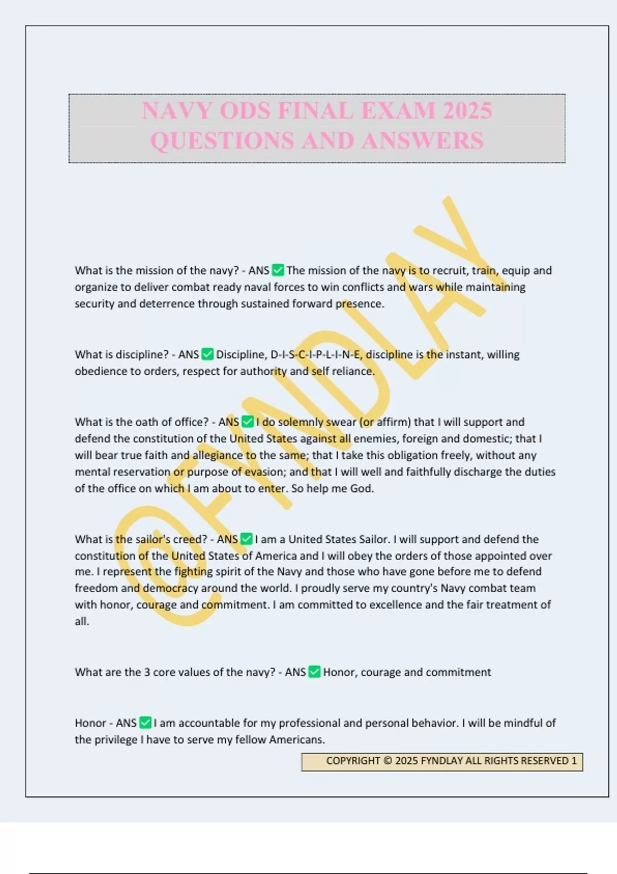 NAVY ODS FINAL EXAM 2025 QUESTIONS AND ANSWERS - NAVY ODS - Stuvia US