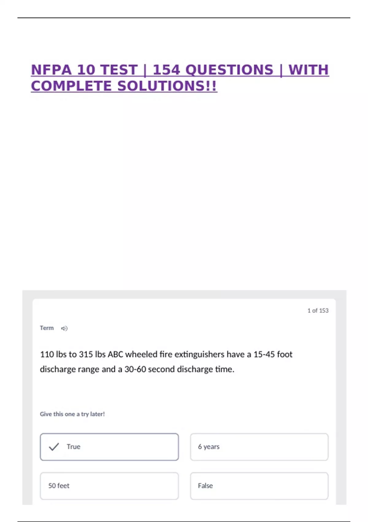 NFPA 10 TEST | 154 QUESTIONS | WITH COMPLETE SOLUTIONS!! - NFPA 10 ...