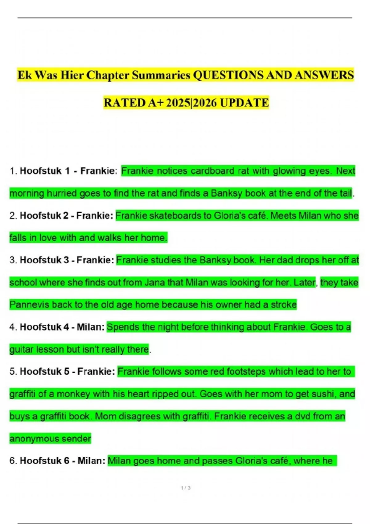 Ek Was Hier Chapter Summaries QUESTIONS AND ANSWERS RATED A+ 2025|2026 UPDATE - Ek Was Hier ...