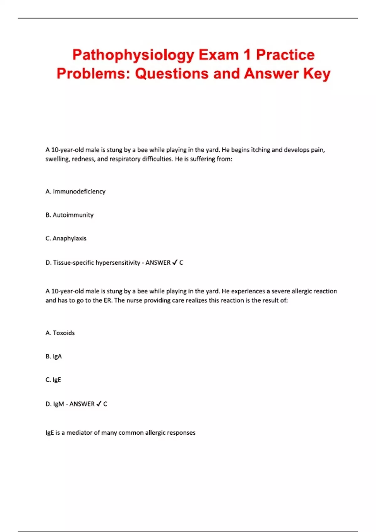2025 (COMPLETE CORRECT ANSWERS) Pathophysiology Exam 1 Practice ...