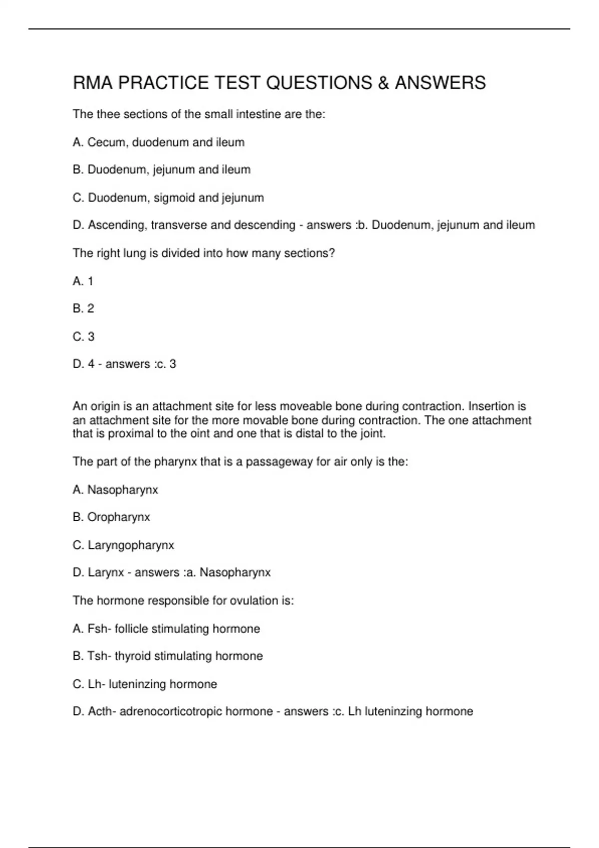 RMA PRACTICE TEST QUESTIONS & ANSWERS - RMA - Stuvia US