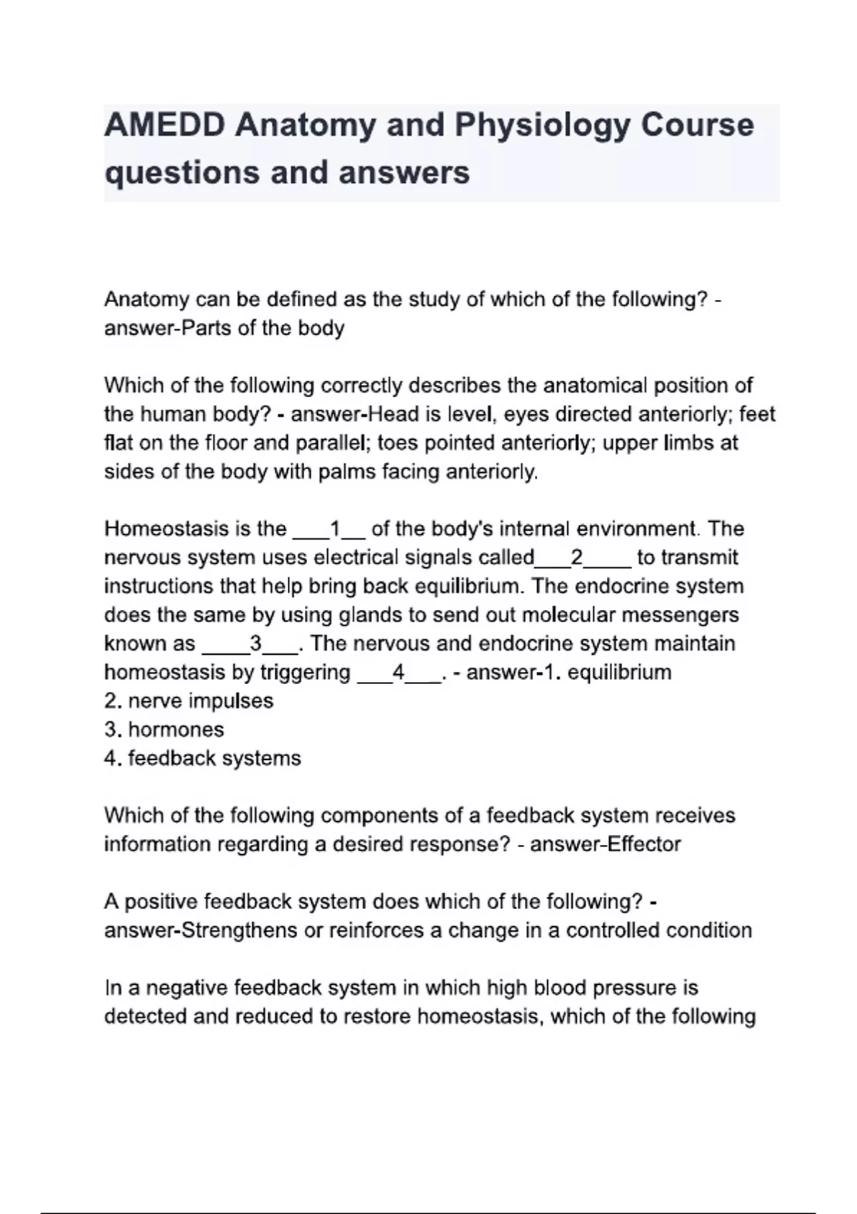 AMEDD Anatomy and questions LATEST 2025 ANSWER KEY | MARK SCHEME (100% ...