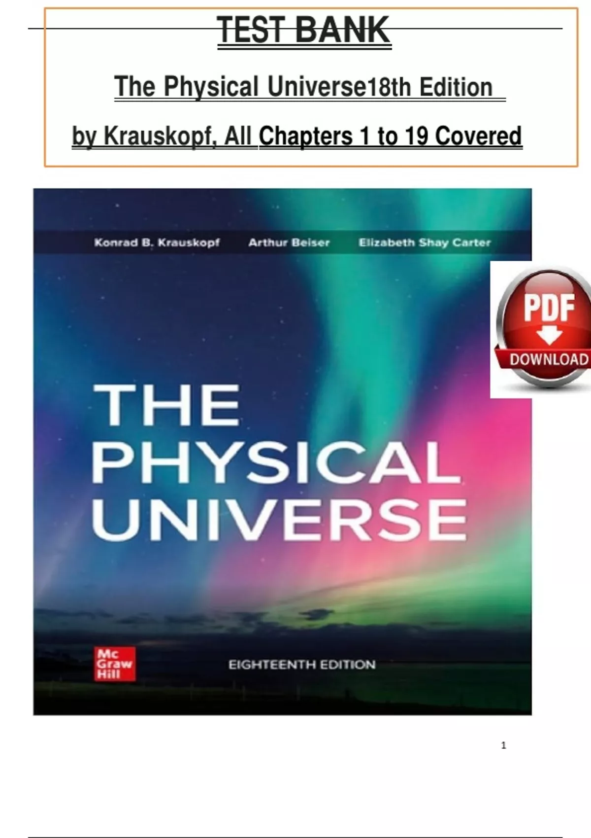 The Physical Universe, 18th Edition by Konrad Krauskopf - Test Bank ...