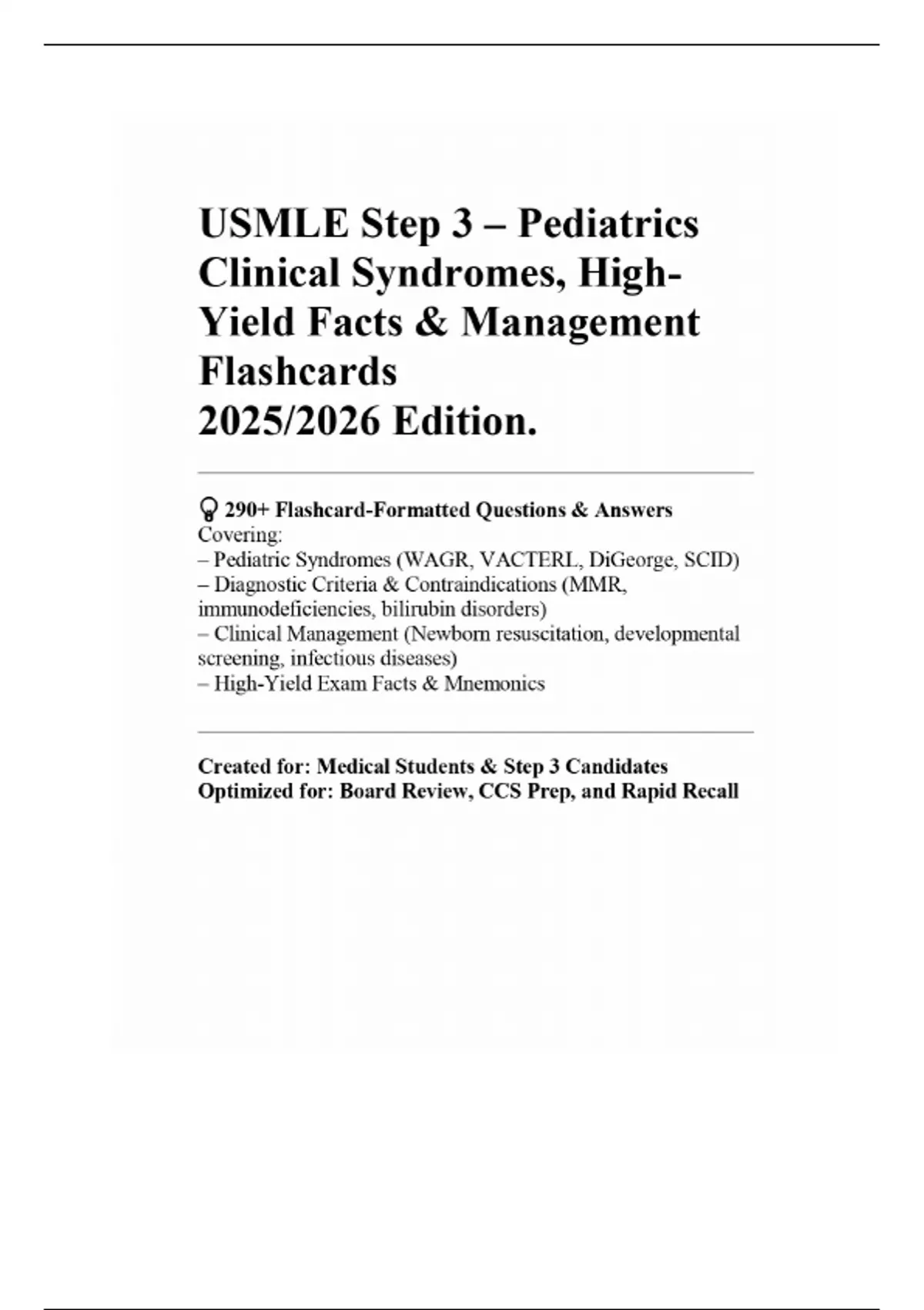 USMLE Step 3 – Pediatrics: Clinical Syndromes, High-Yield Facts ...