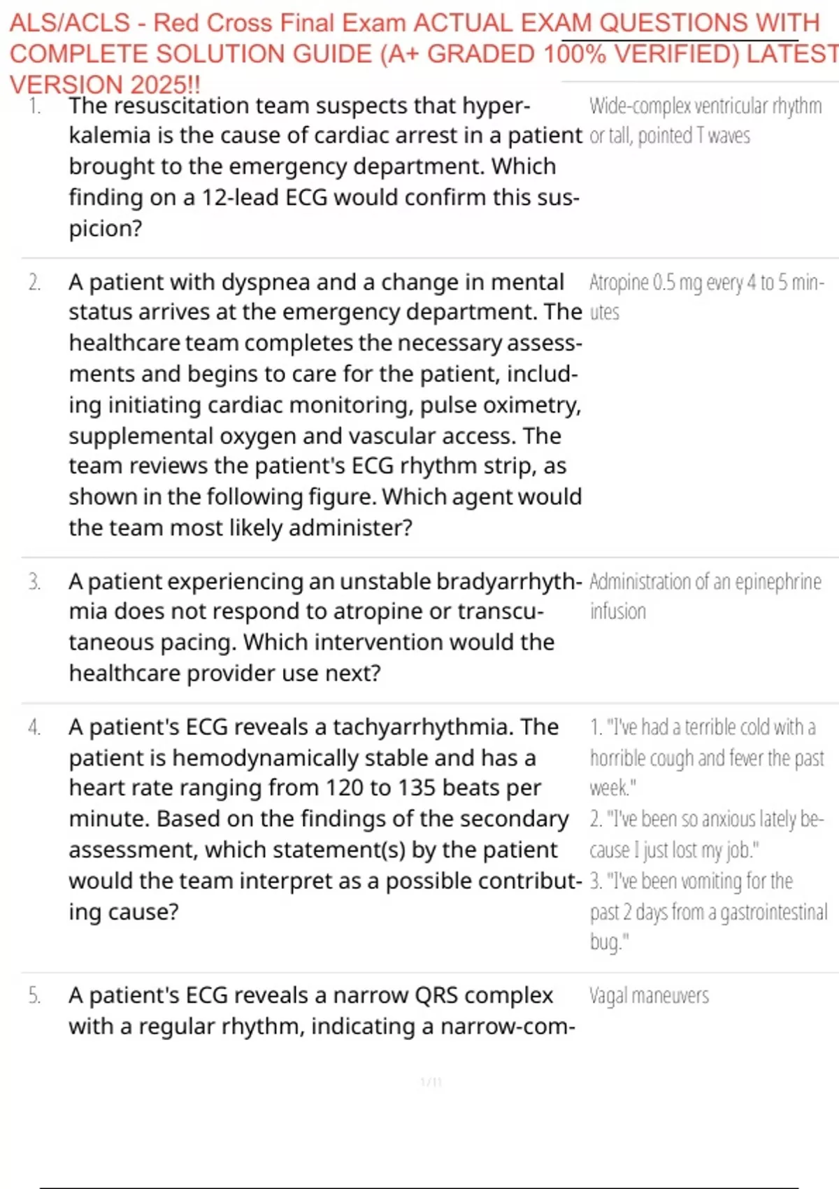 ALS/ACLS - Red Cross Final Exam ACTUAL EXAM QUESTIONS WITH COMPLETE ...