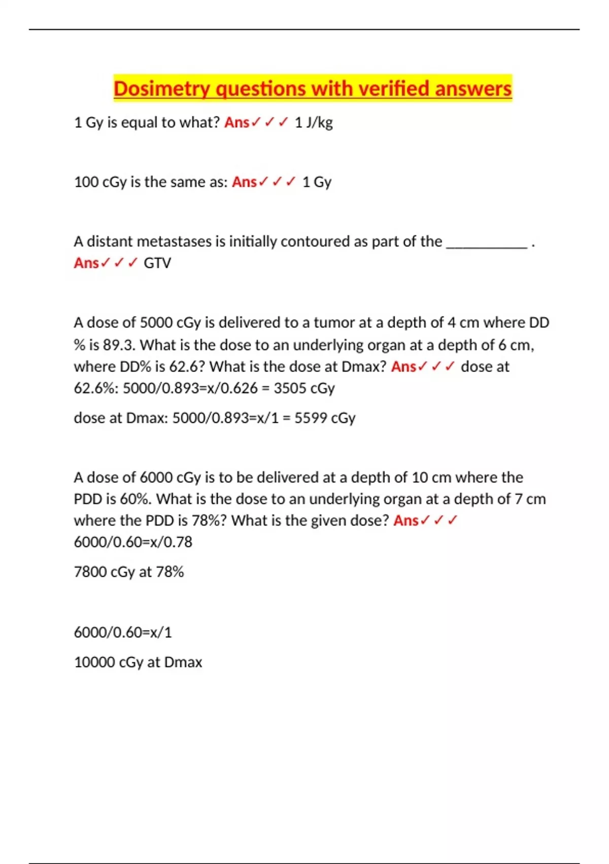 Dosimetry – Verified Q&A Compilation on PDD, MU Calculations, Wedges ...