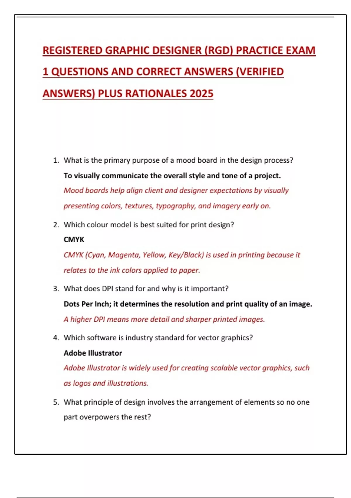 REGISTERED GRAPHIC DESIGNER (RGD) PRACTICE EXAM 1 AND EXAM 2 EXAMS ...