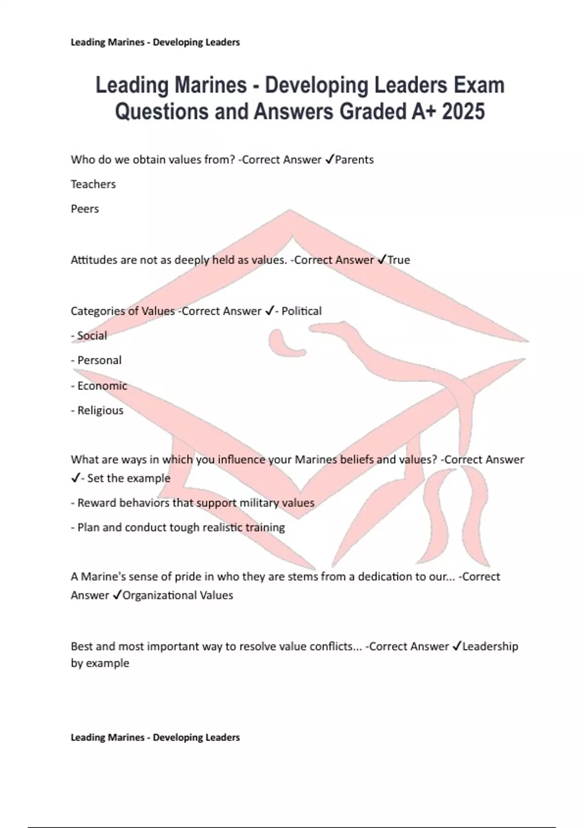 Leading Marines - Developing Leaders Exam Questions and Answers Graded ...