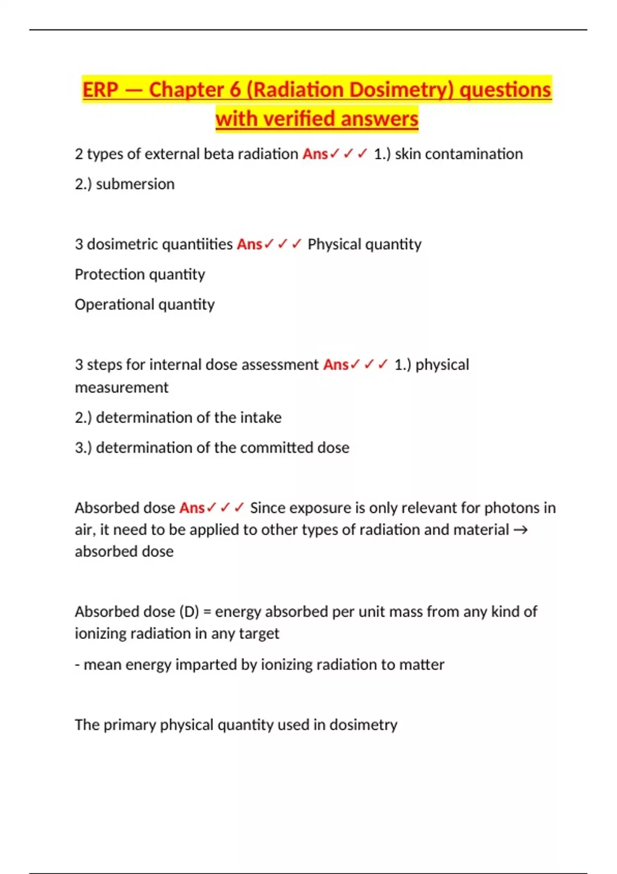 ERP – Chapter 6 (Radiation Dosimetry) – Detailed Questions with ...