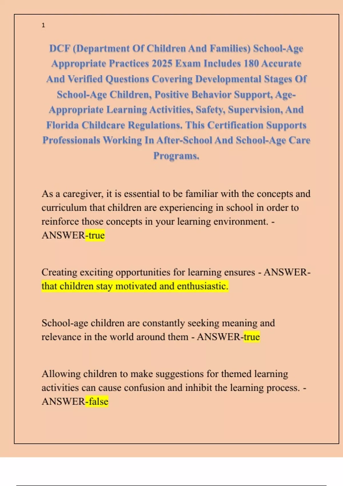 DCF (Department Of Children And Families) School-Age Appropriate ...