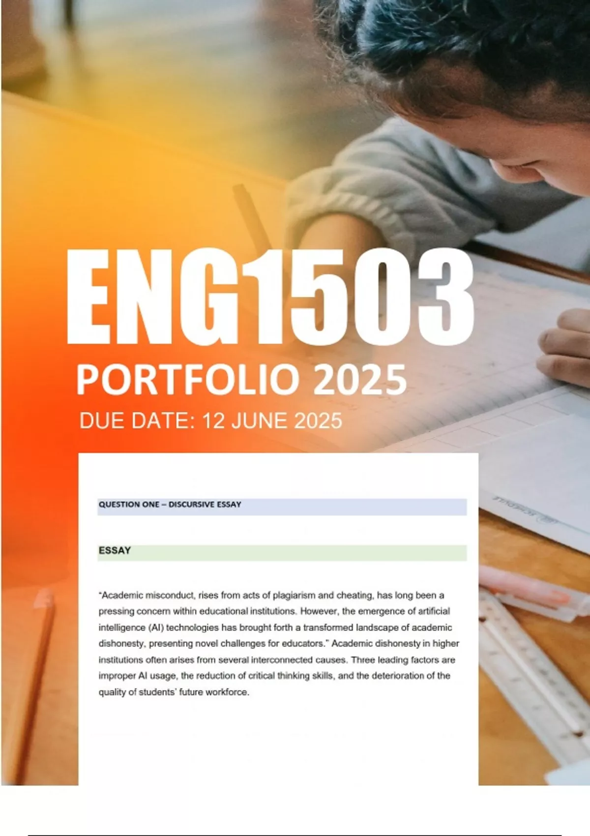 ENG1503 Portfolio 2025 ANSWERS Due 12 June 2025 - Academic Language and Literacy in English ...