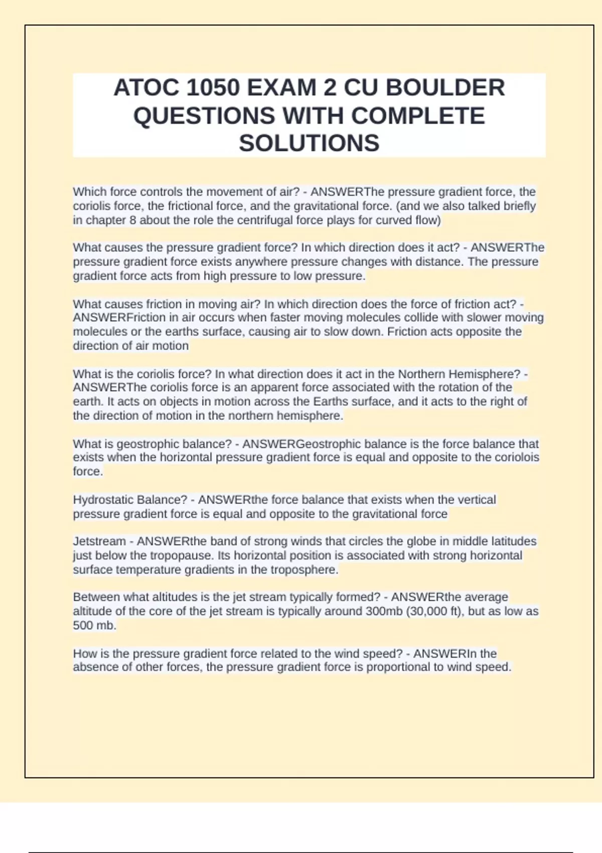 ATOC 1050 EXAM 2 CU BOULDER QUESTIONS WITH COMPLETE SOLUTIONS - Atoc ...