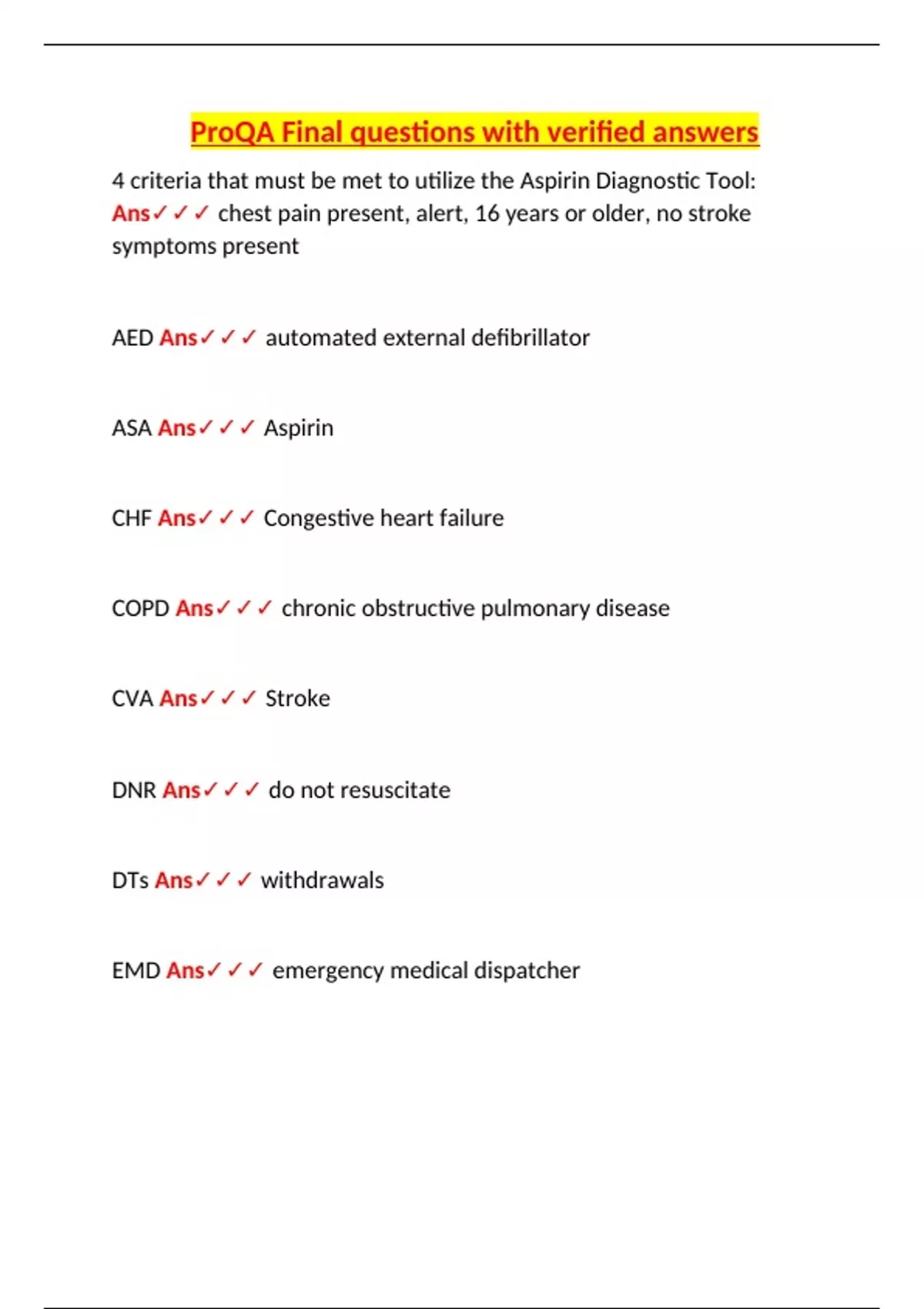 ProQA Final – Verified Questions and Answers on EMS Dispatch Protocols ...
