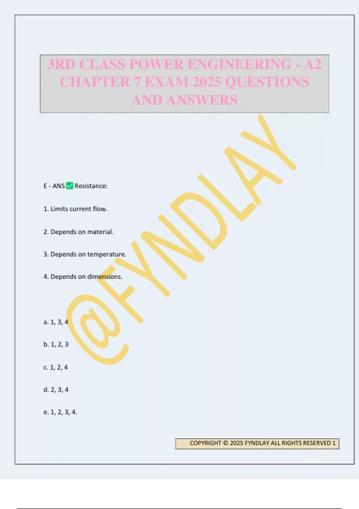 3RD CLASS POWER ENGINEERING - A2 CHAPTER 7 EXAM 2025 QUESTIONS AND ...