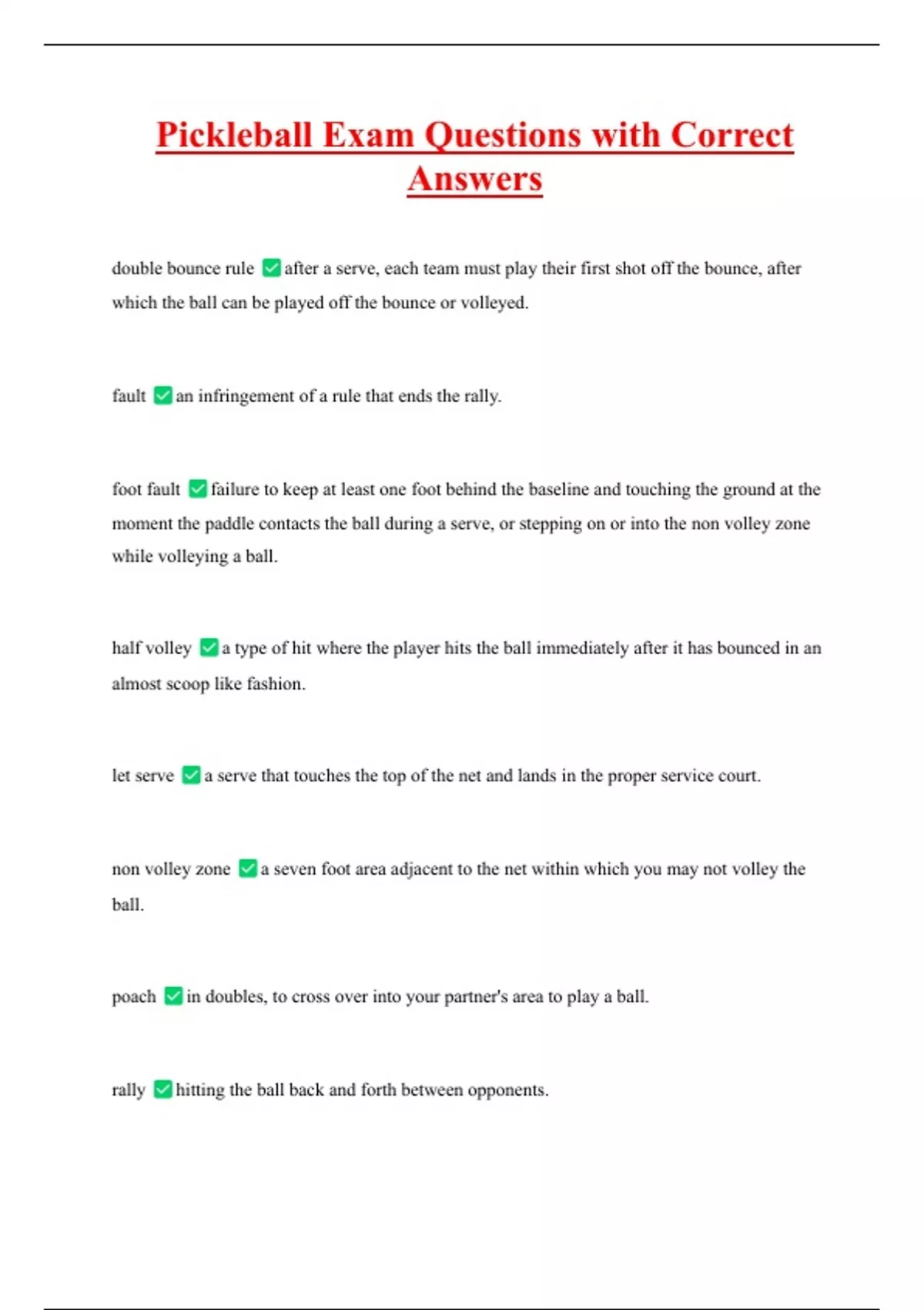 Pickleball Exam Questions with Correct Answers - Pickleball.... - Stuvia US