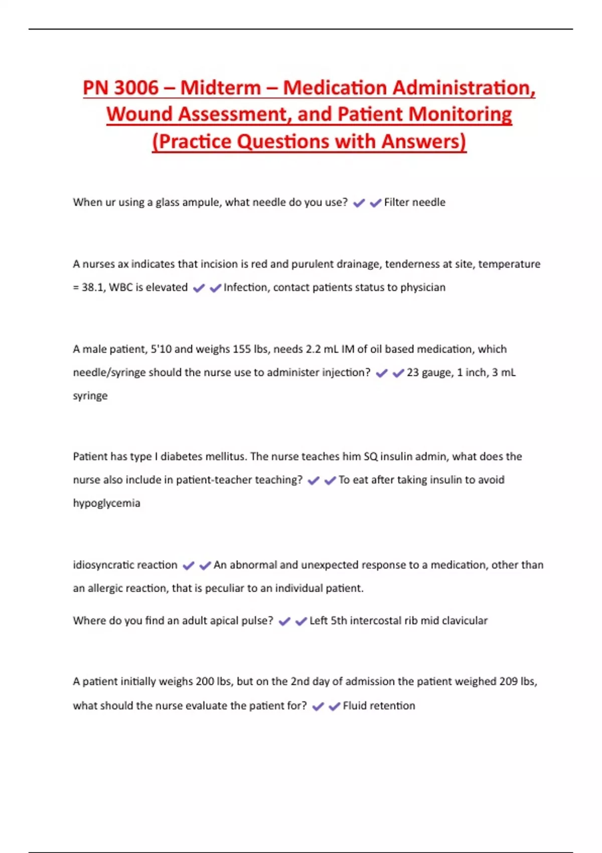 PN 3006 – Midterm – Medication Administration, Wound Assessment, and Patient Monitoring ...