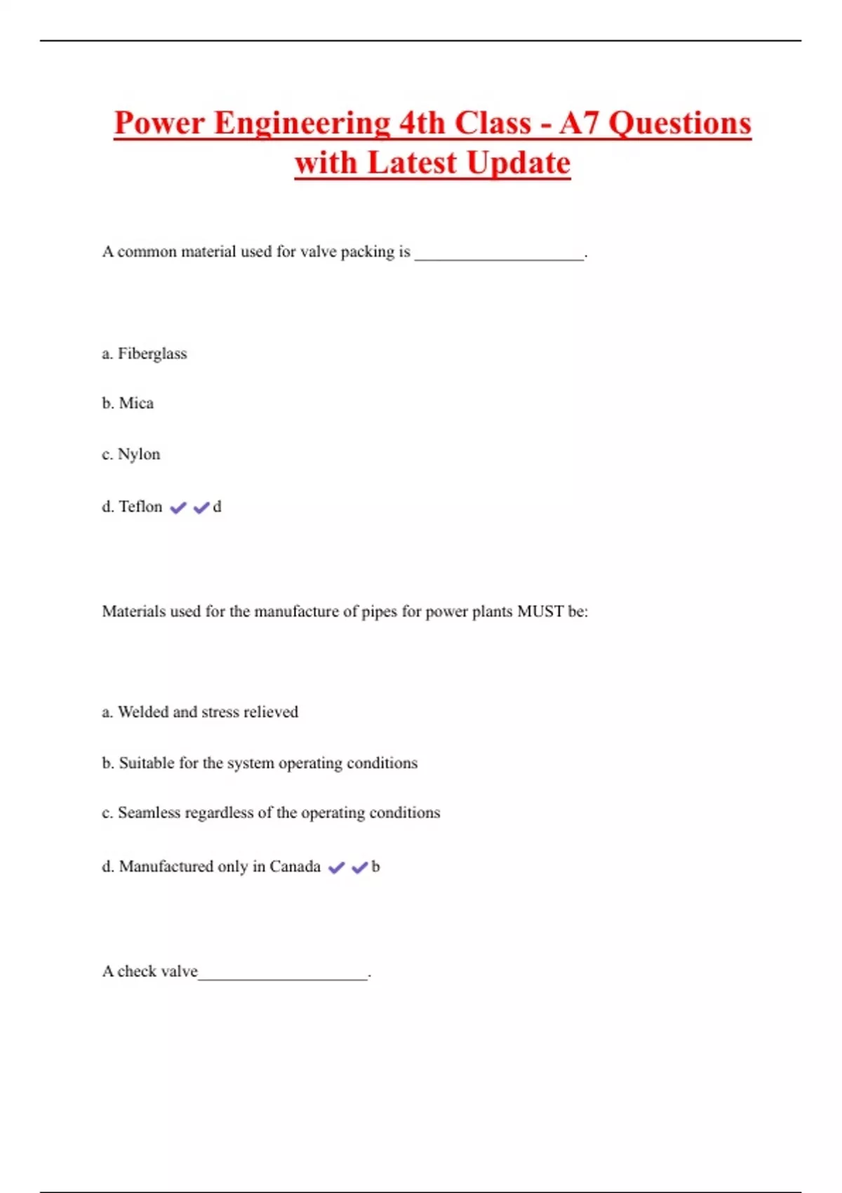 Power Engineering 4th Class - A7 Questions with Latest Update - Power ...