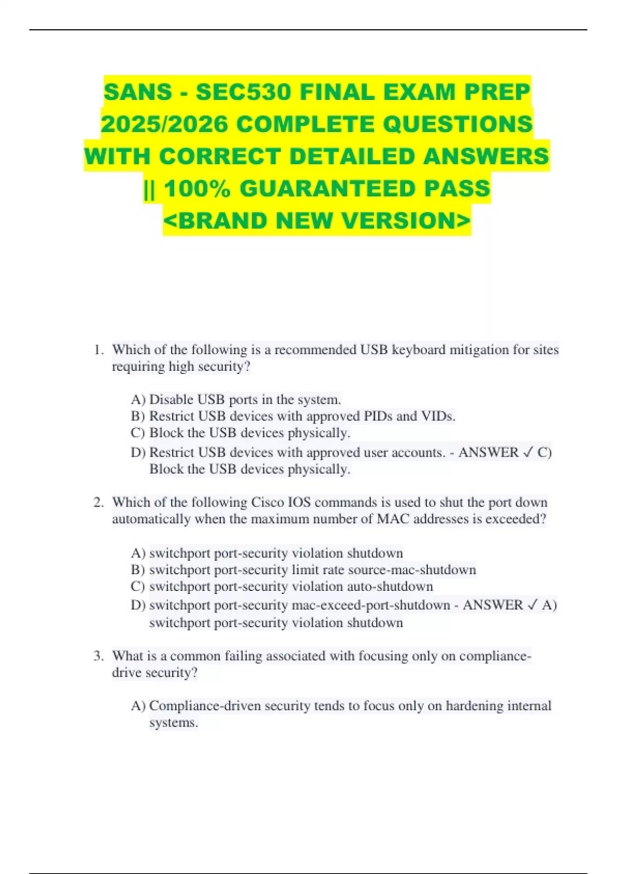 SANS - SEC530 FINAL EXAM PREP 2025/2026 COMPLETE QUESTIONS WITH CORRECT ...