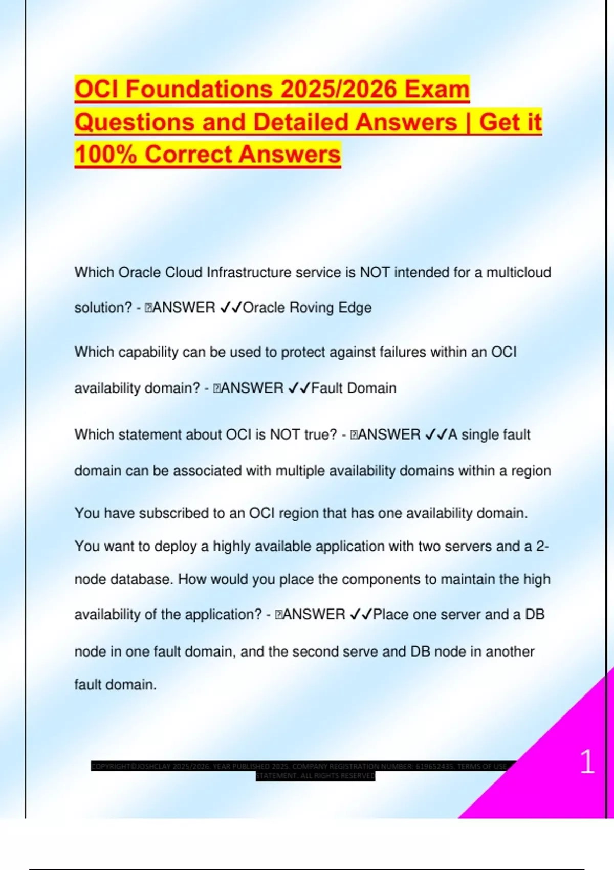 OCI Foundations 2025/2026 Exam Questions and Detailed Answers | Get it ...