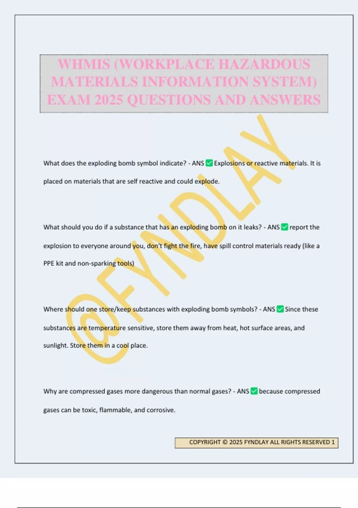 WHMIS (WORKPLACE HAZARDOUS MATERIALS INFORMATION SYSTEM) EXAM 2025 ...