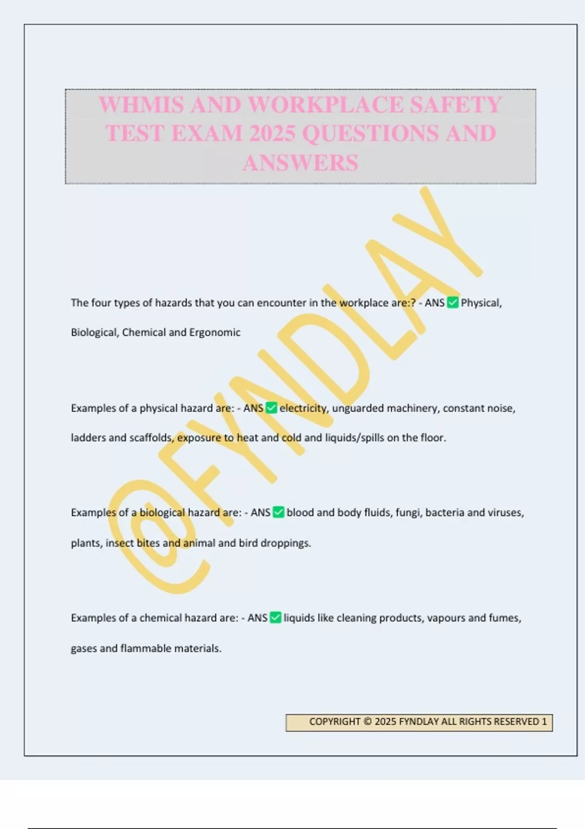 WHMIS AND WORKPLACE SAFETY TEST EXAM 2025 QUESTIONS AND ANSWERS - WHMIS ...