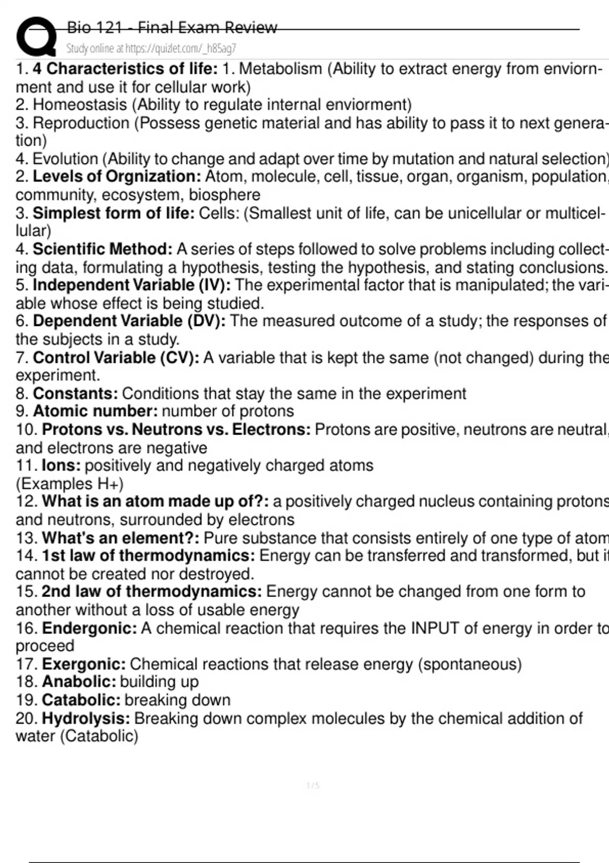 BIO 121 FINAL EXAM REVIEW 2025 / EXAM QUESTIONS AND CORRECT ANSWERS ...