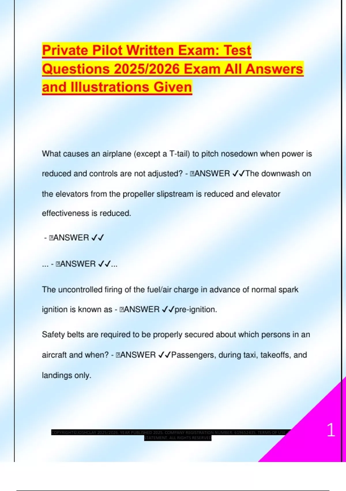 Private Pilot Written Exam: Test Questions 2025/2026 Exam All Answers ...