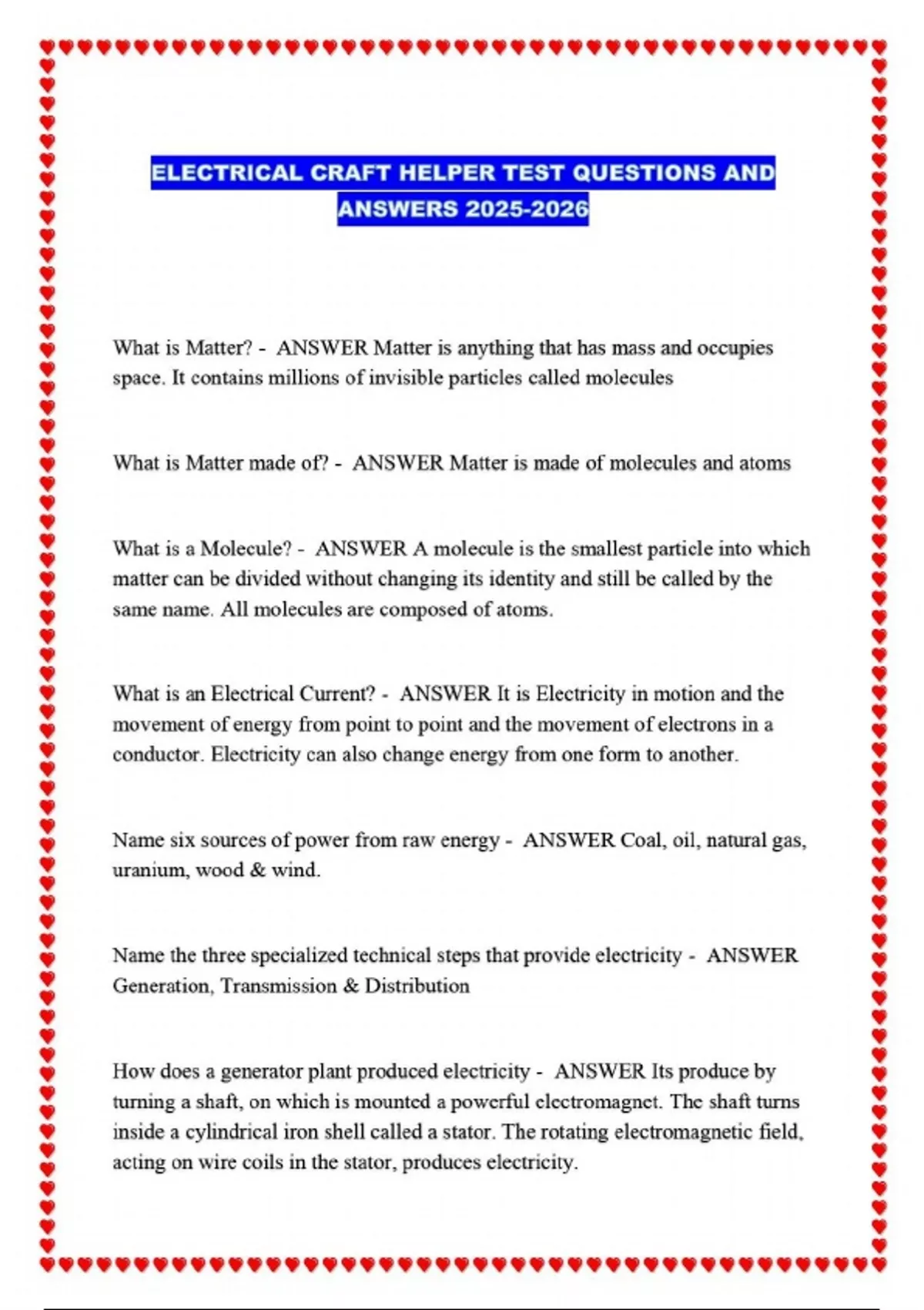 ELECTRICAL CRAFT HELPER TEST QUESTIONS AND ANSWERS - ELECTRICAL CRAFT ...