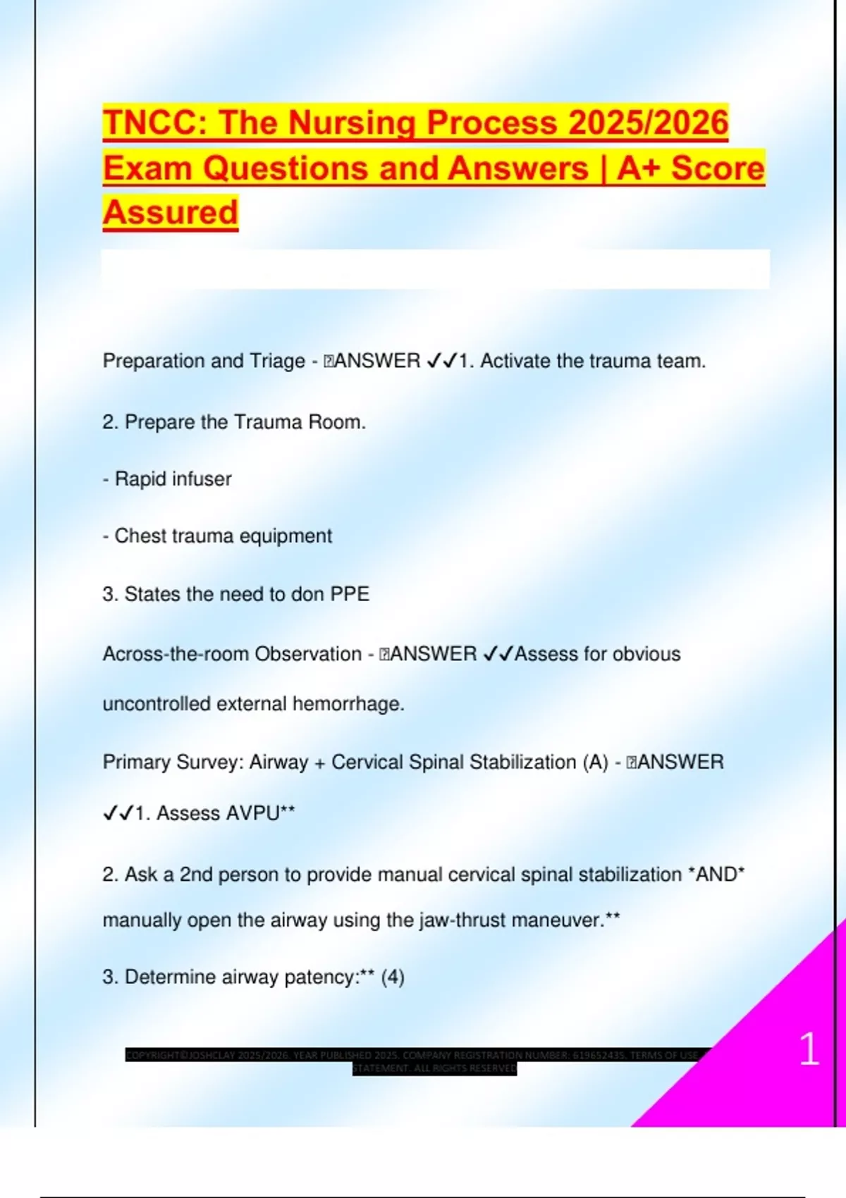 TNCC: The Nursing Process 2025/2026 Exam Questions and Answers | A+ ...