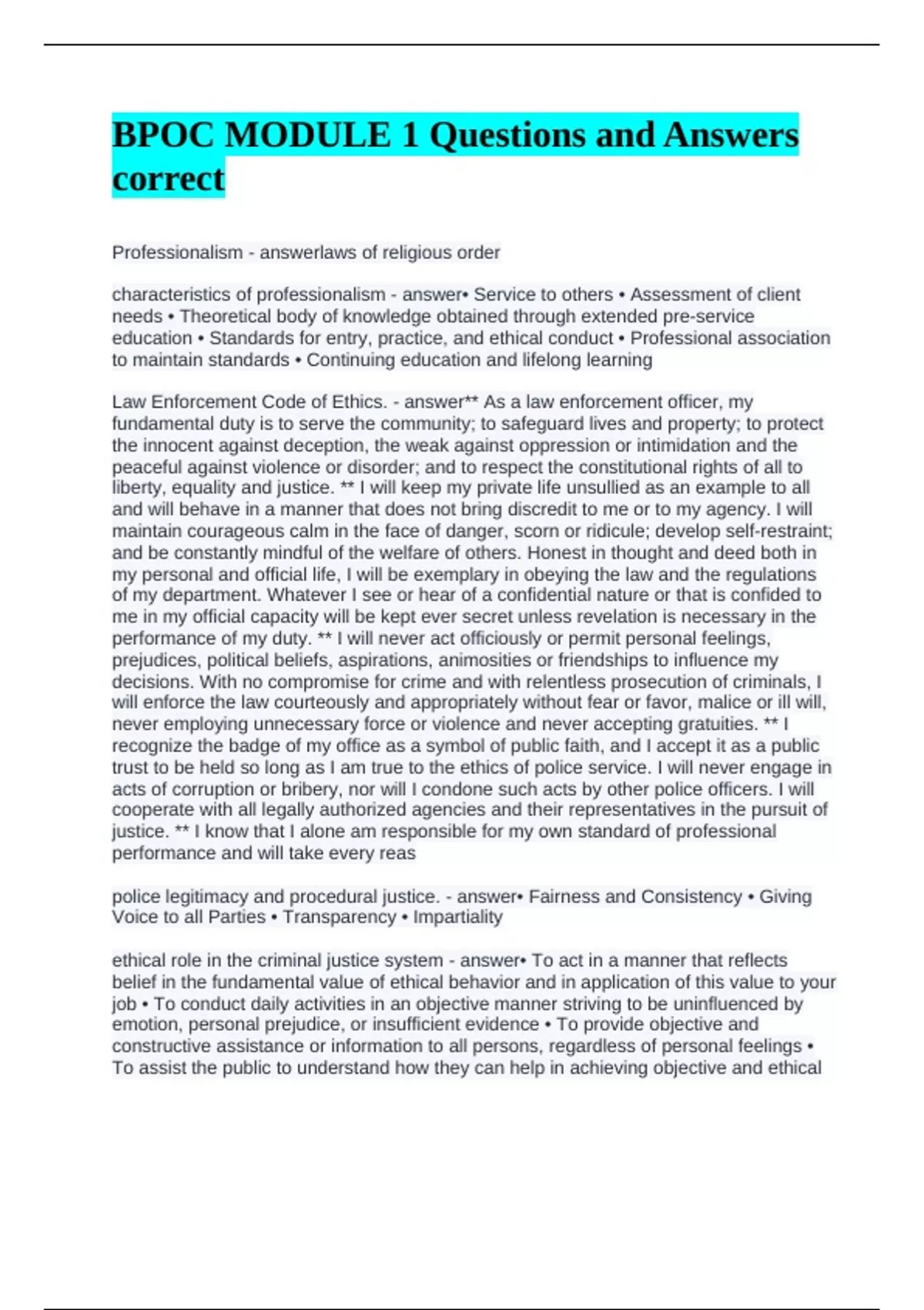 BPOC MODULE 1 Questions and Answers correct - BPOC - Stuvia US