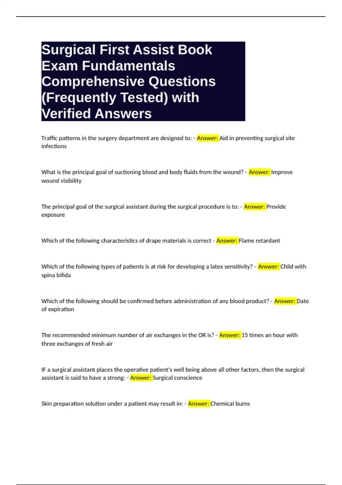 Surgical First Assist Book Exam Fundamentals Comprehensive Questions ...
