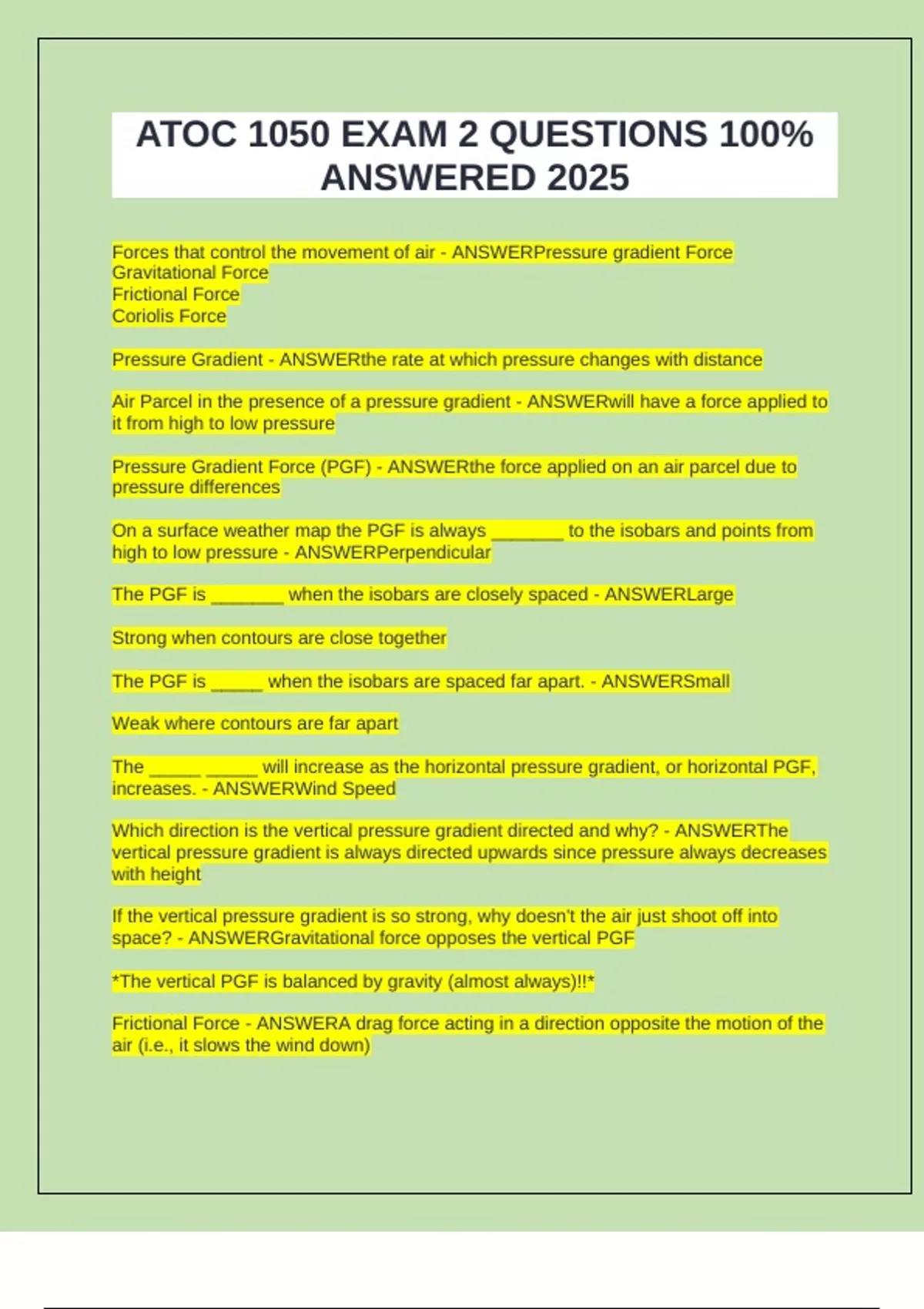 ATOC 1050 EXAM 2 QUESTIONS 100% ANSWERED 2025 - ATOC 1050 - Stuvia US