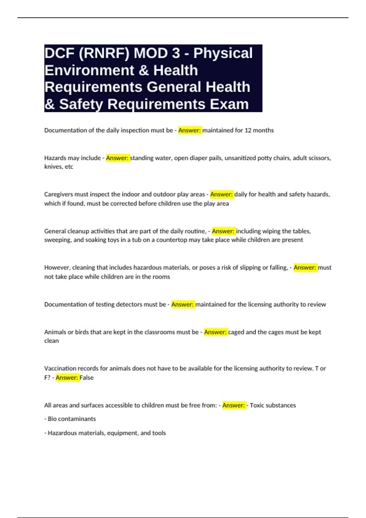 DCF (RNRF) MOD 3 - Physical Environment & Health Requirements General ...