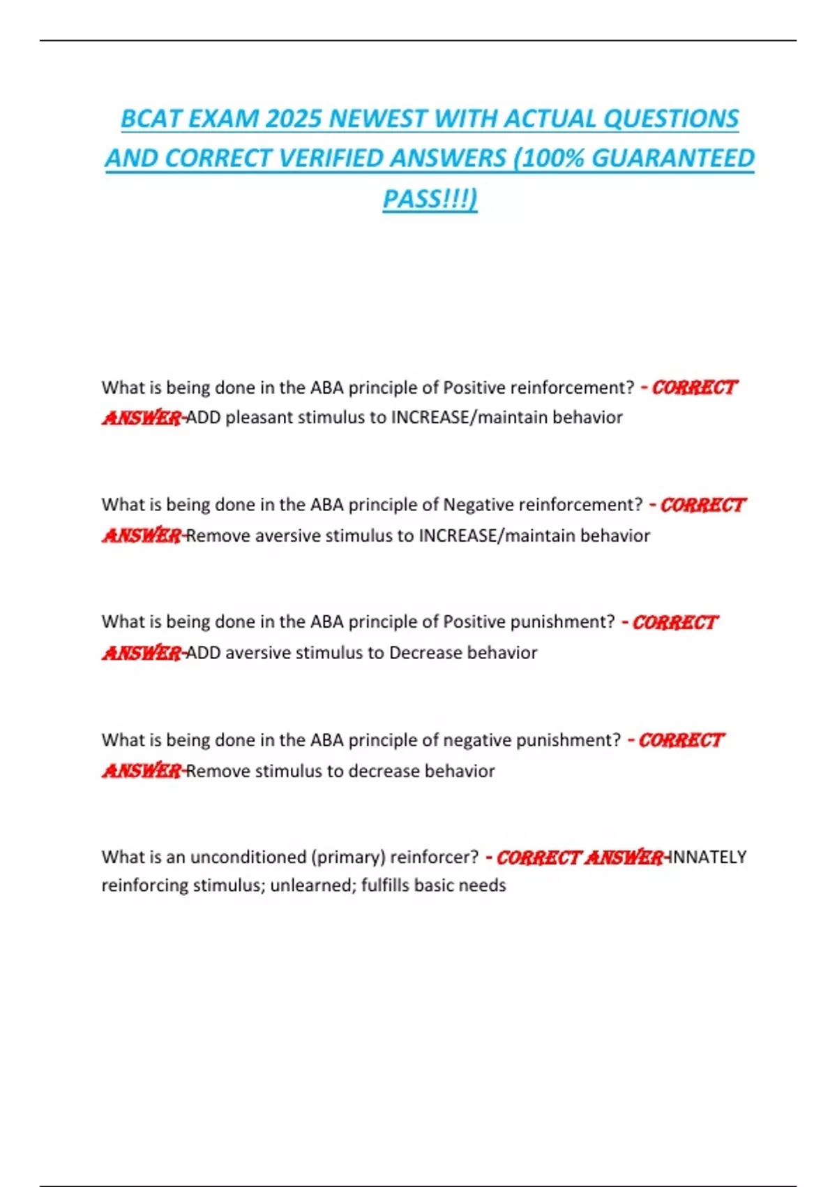 BCAT EXAM 2025 NEWEST WITH ACTUAL QUESTIONS AND CORRECT VERIFIED ...