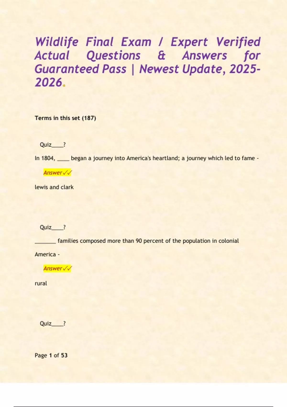 Wildlife Final Exam / Expert Verified Actual Questions & Answers for ...