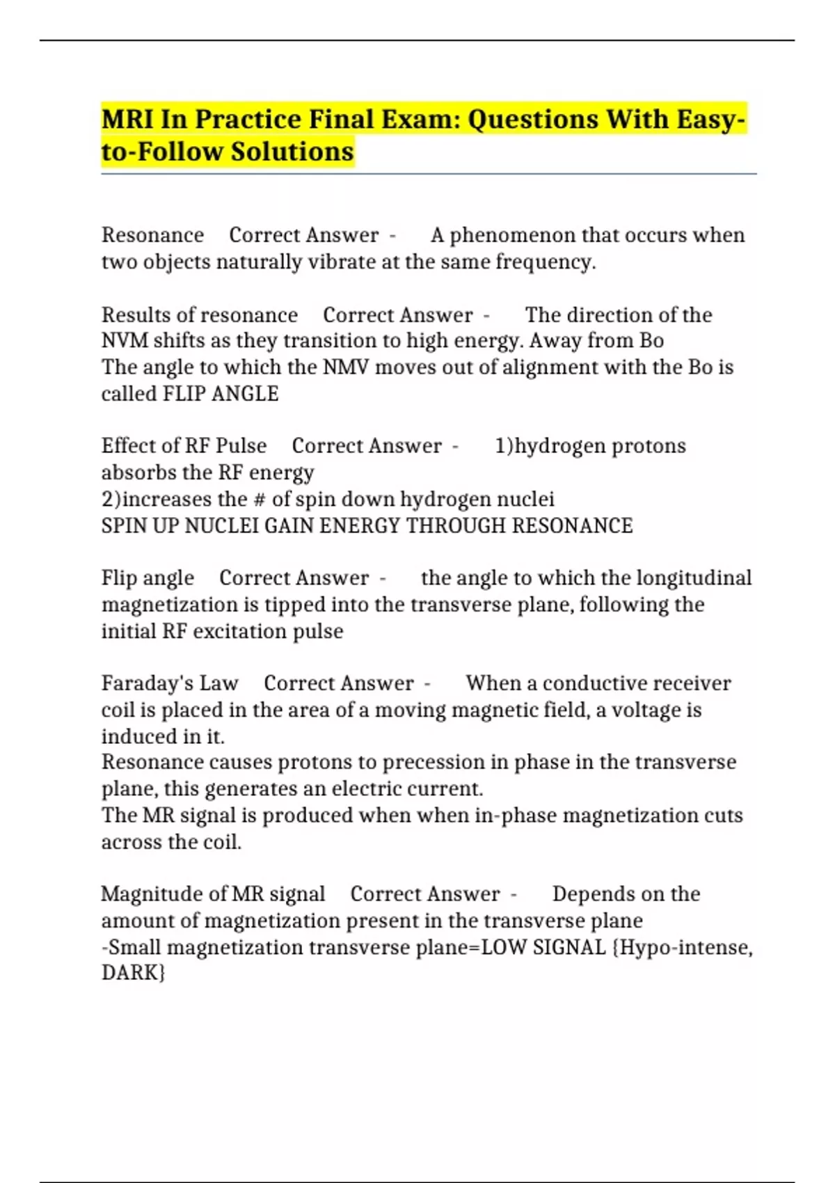 MRI In Practice Final Exam: Questions With Easy-to-Follow Solutions ...