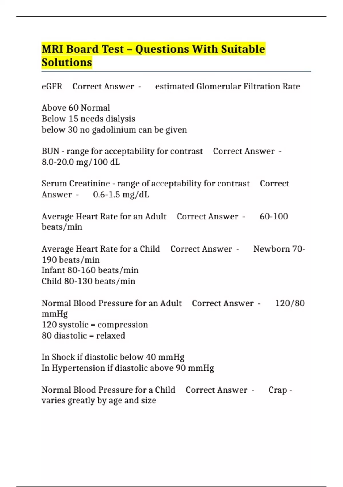 MRI Board Test – Questions With Suitable Solutions - MRI - Stuvia US