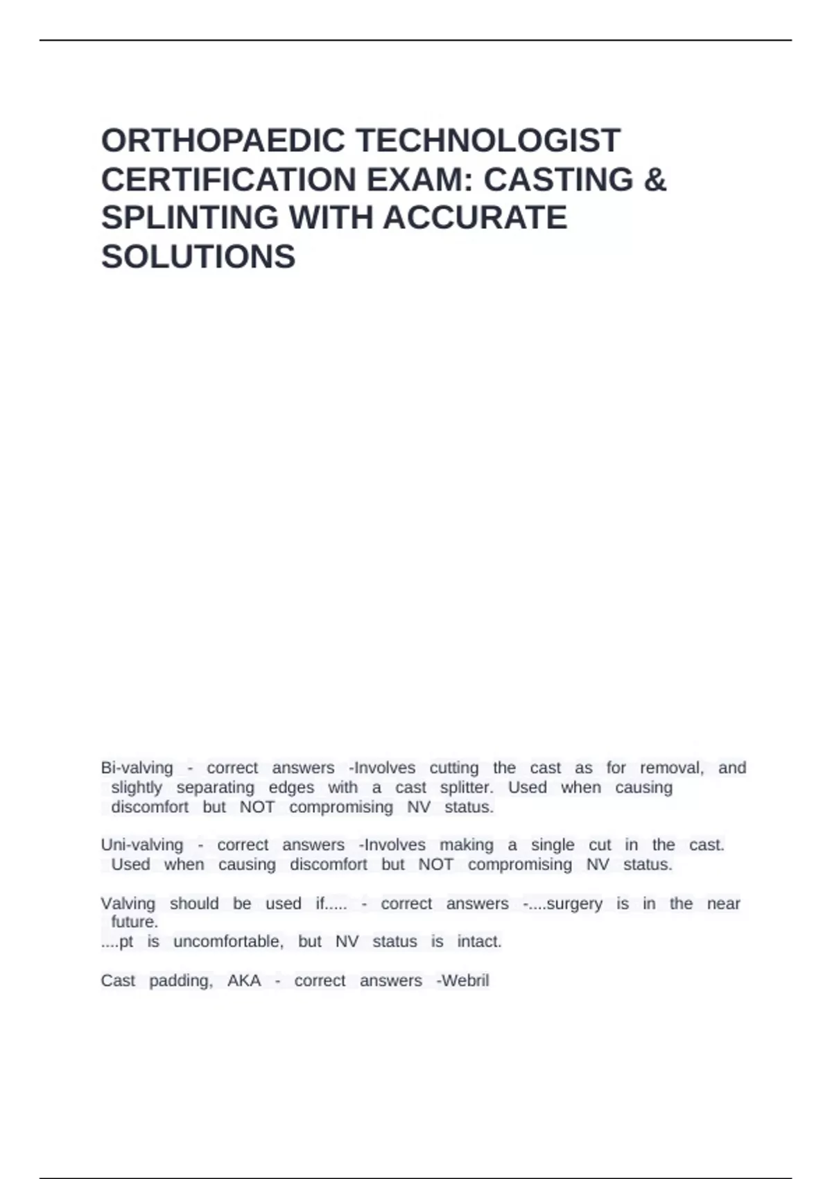 Orthopaedic Technologist Certification Exam- Casting & Splinting ...