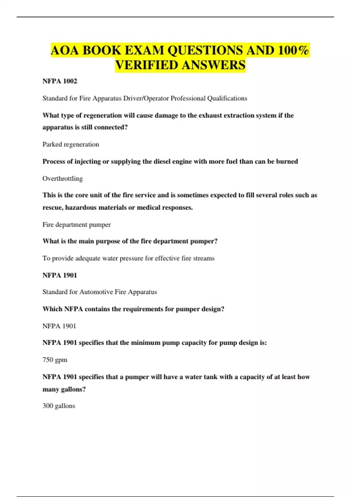 AOA BOOK EXAM QUESTIONS AND 100% VERIFIED ANSWERS NFPA 1002 Standard ...