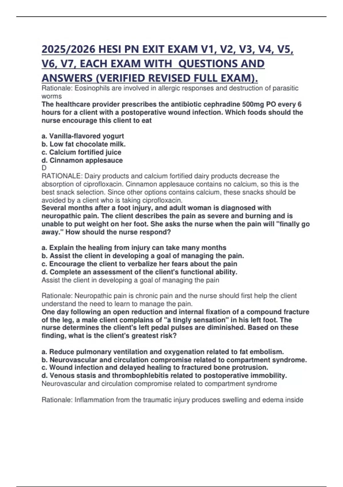 HESI PN EXIT EXAM V1, V2, V3, V4, V5, V6, V7, EACH EXAM WITH QUESTIONS ...