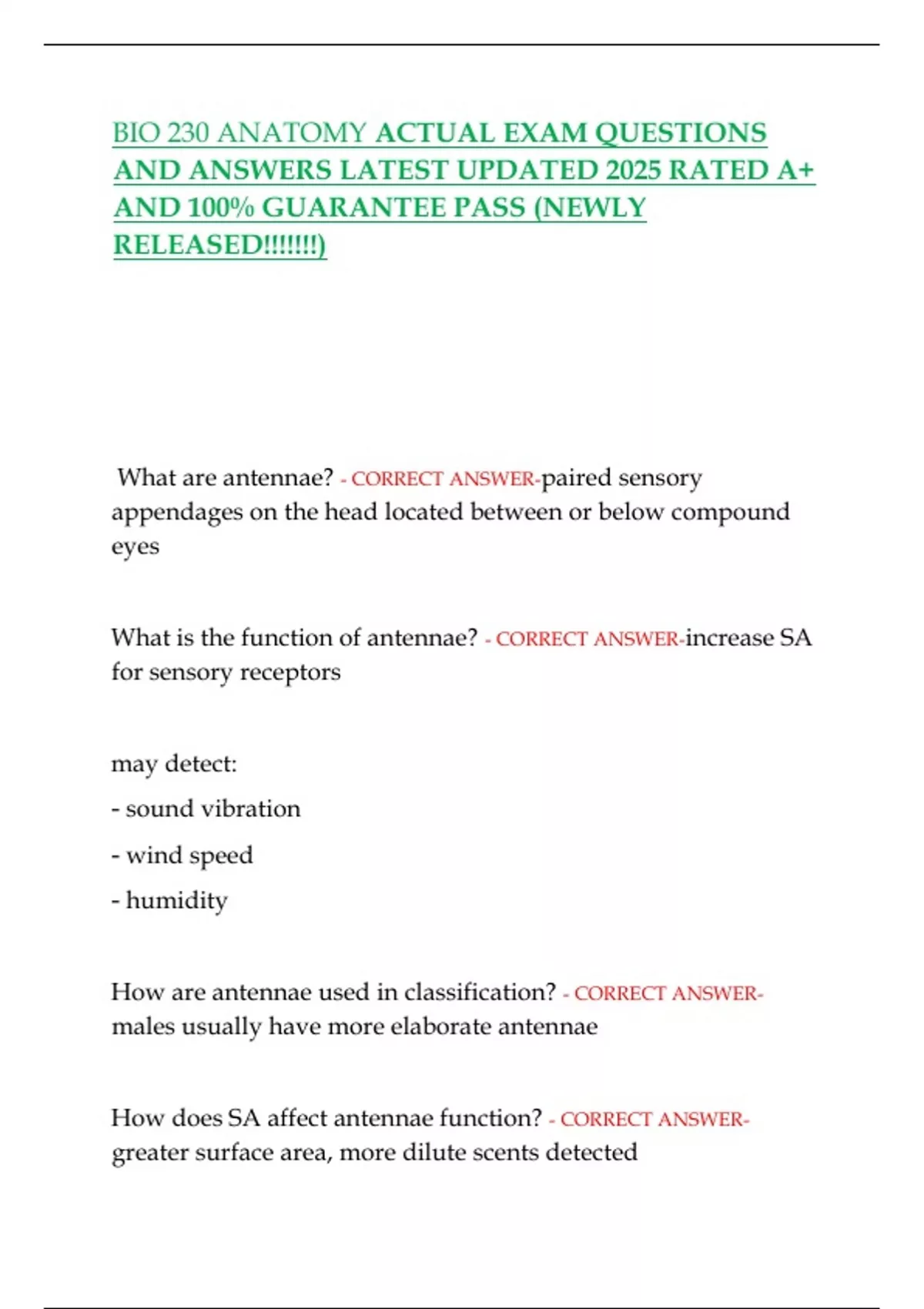 BIO 230 ANATOMY ACTUAL EXAM QUESTIONS AND ANSWERS LATEST UPDATED 2025 ...